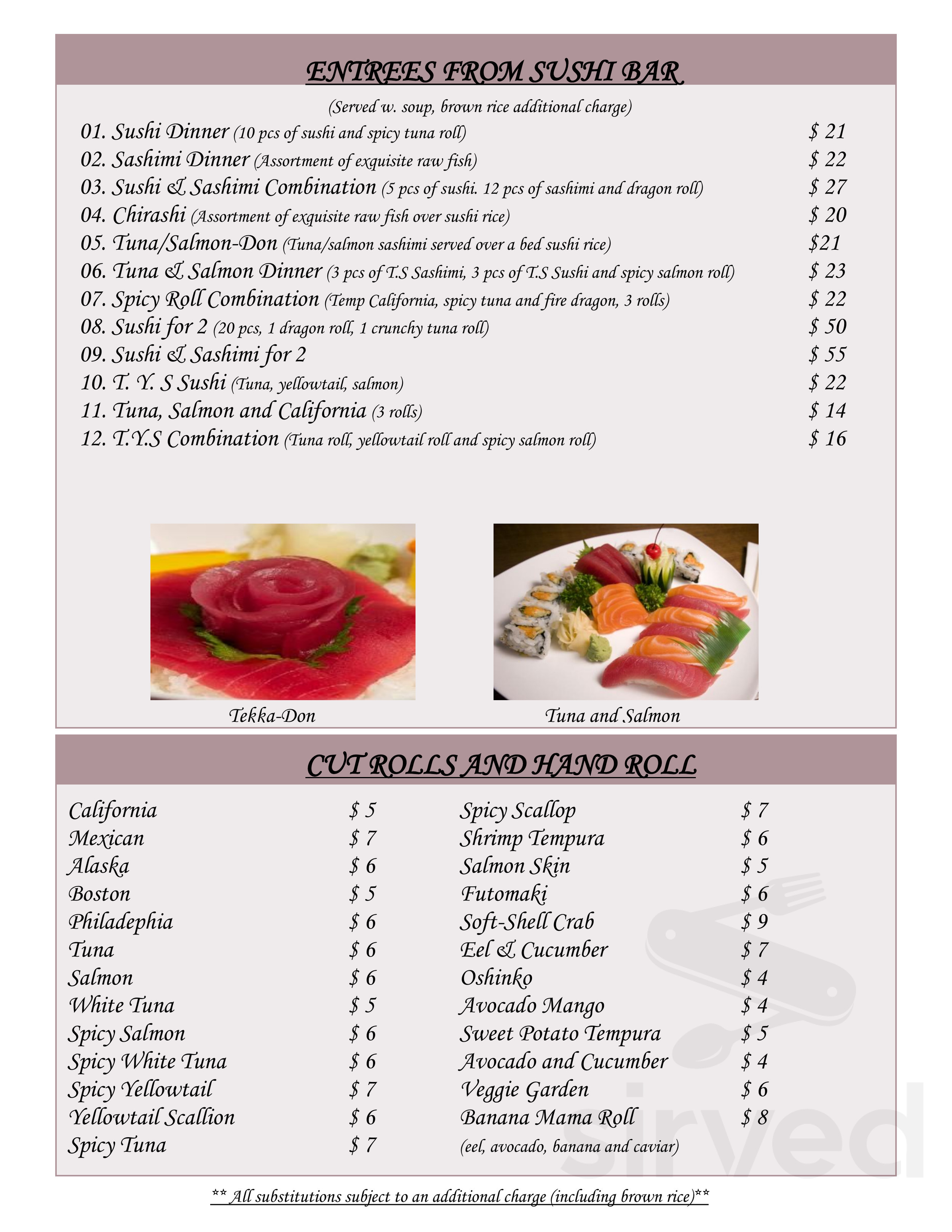 Toro Sushi menu in Montclair, New Jersey, USA