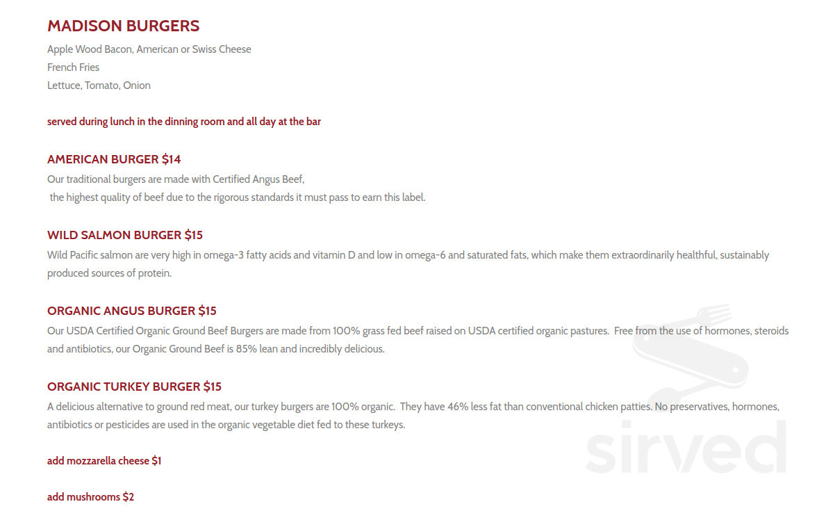 Menu - Hauppauge NY's Madison Steak House | Sirved