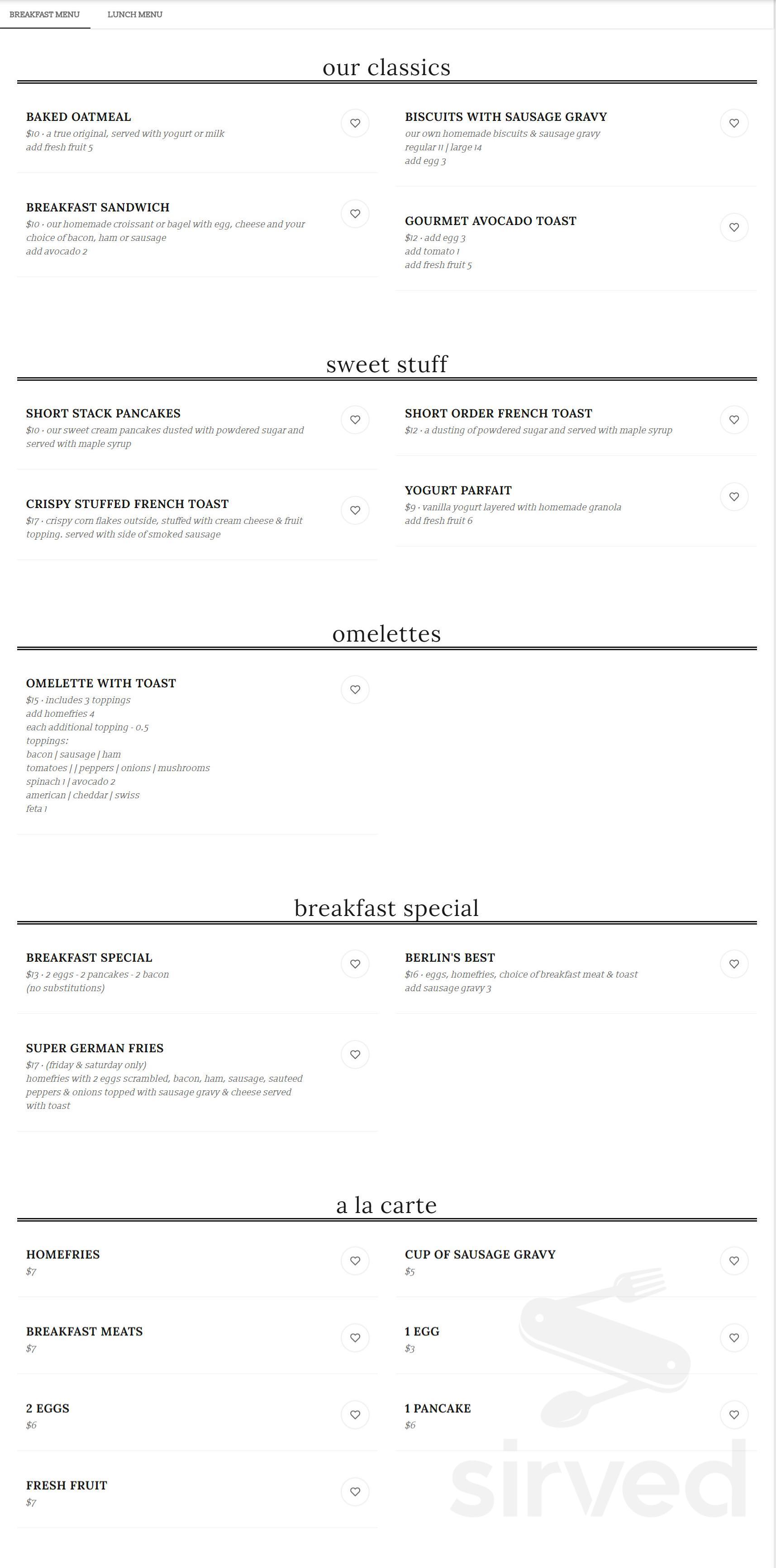 Der Bake Oven Inc menu in Berlin, Ohio, USA