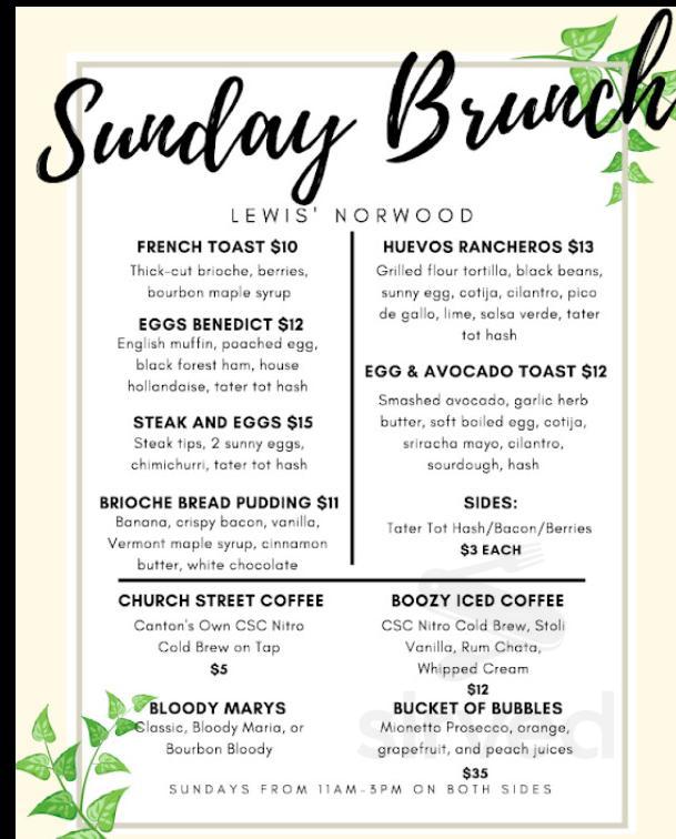 Menu for Lewis' Restaurant & Grille in Norwood, MA | Sirved