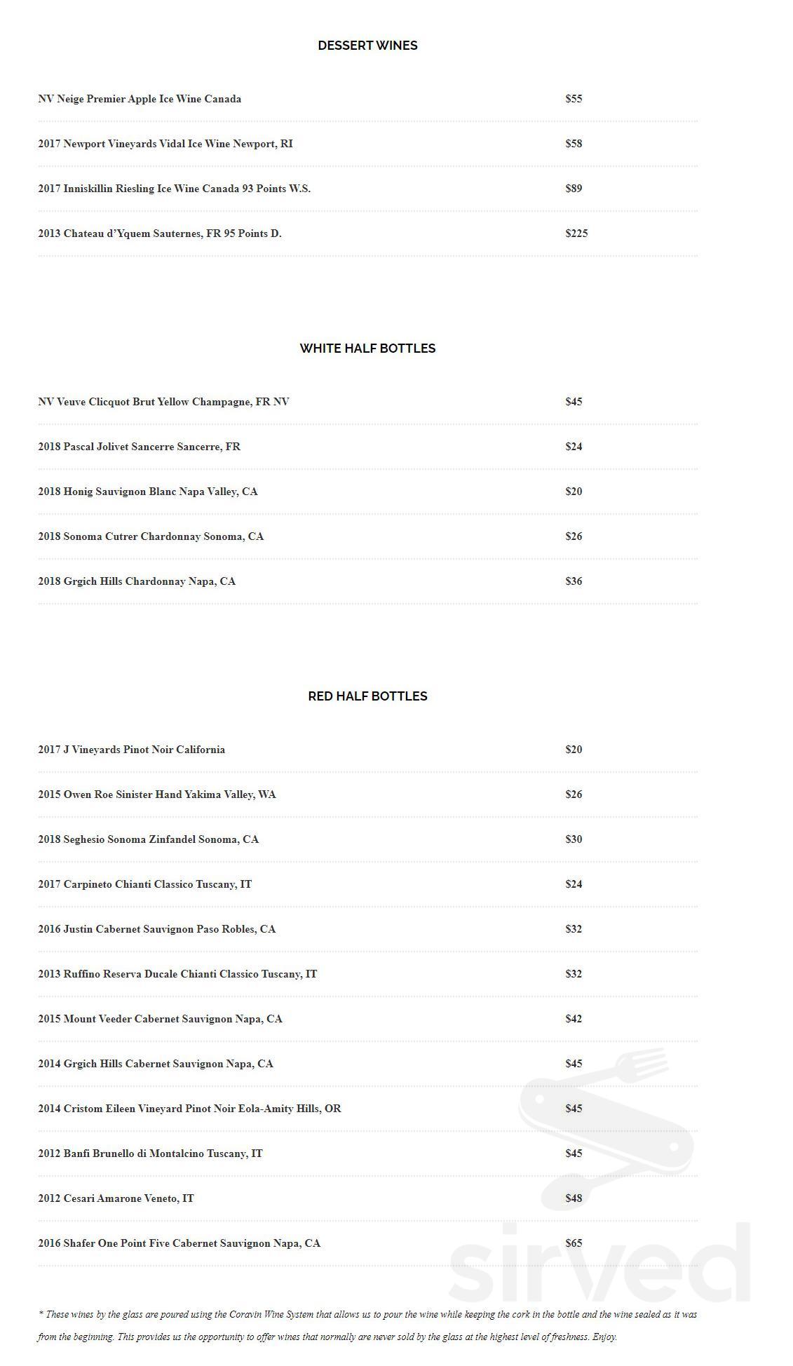 Tavolo Wine Bar & Tuscan Grille menu in Smithfield, Rhode Island, USA