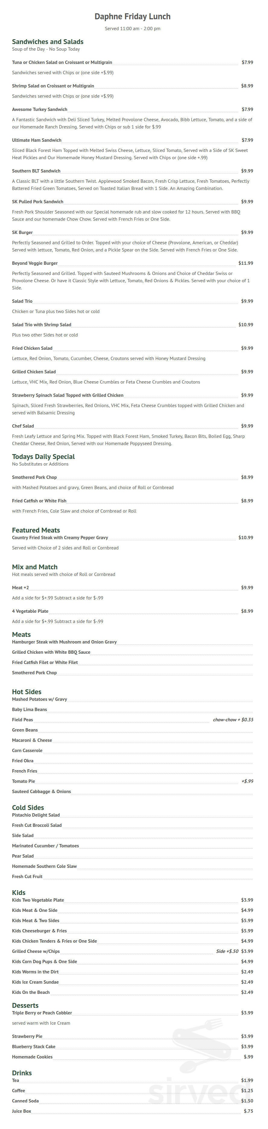 Menu - Daphne AL's Sugar Kettle Cafe | Sirved