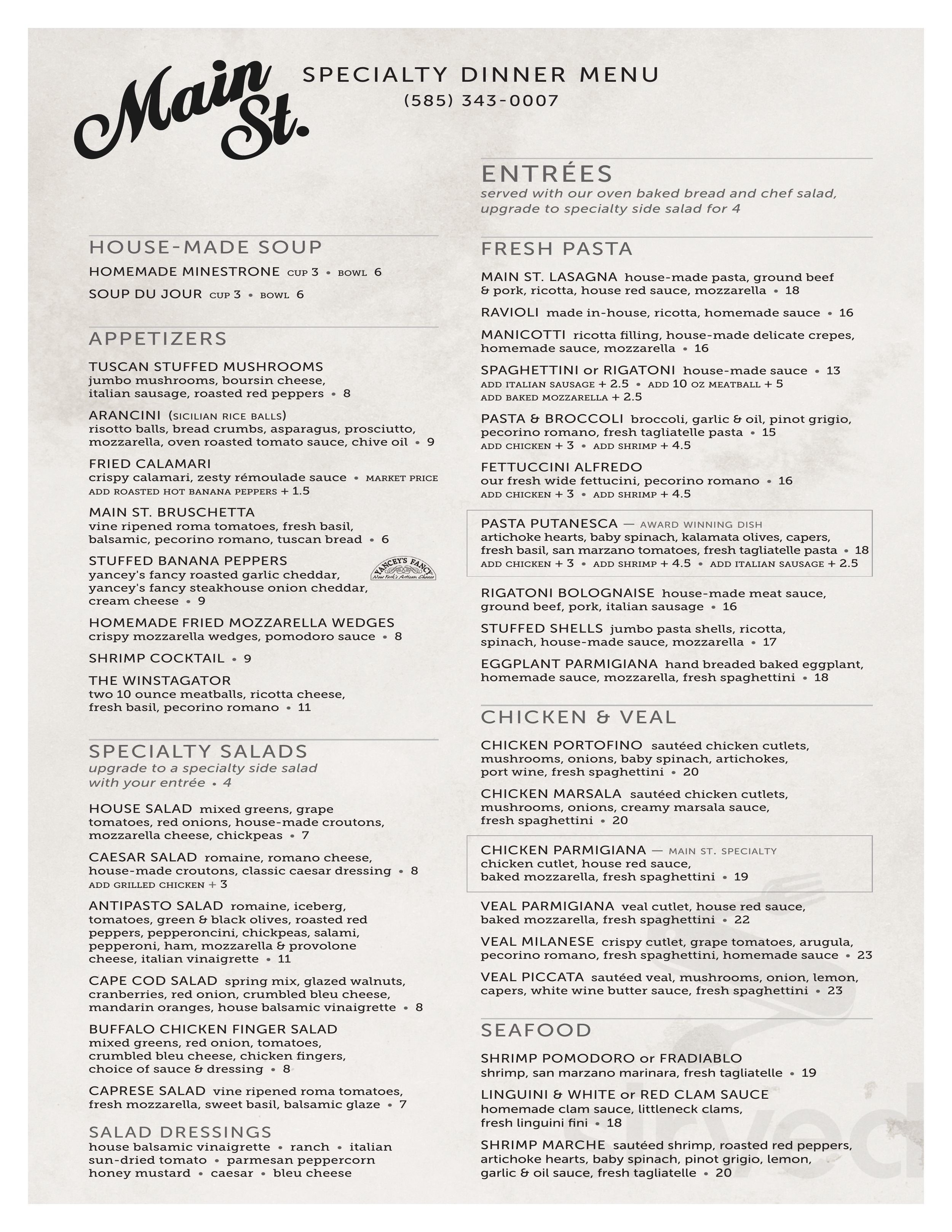 Main Street Pizza Company menu in Batavia, New York, USA