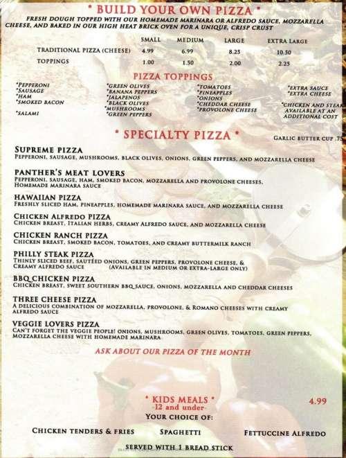 Panthers Pizzeria menu in Hamlin, West Virginia, USA