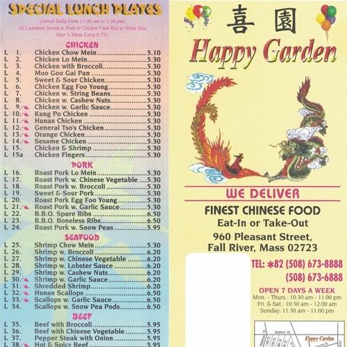 Happy Garden menu in Fall River, Massachusetts, USA
