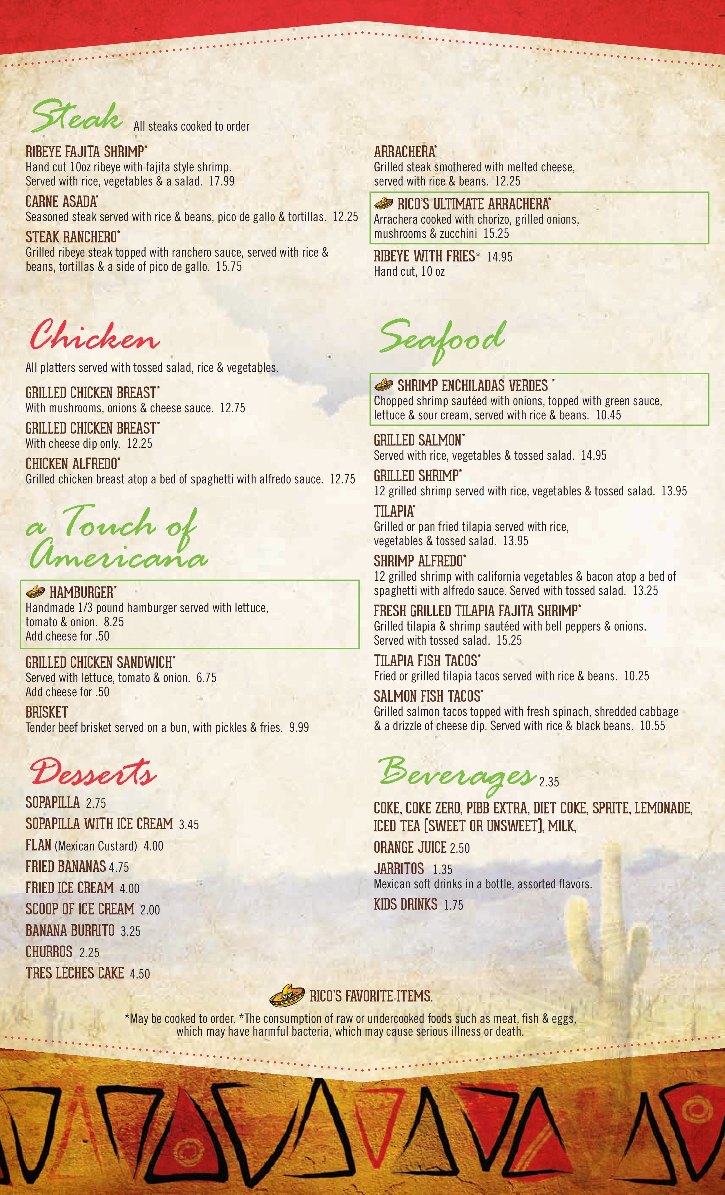 Rico's Mexican Restaurant menus in Stockbridge, Georgia, United States