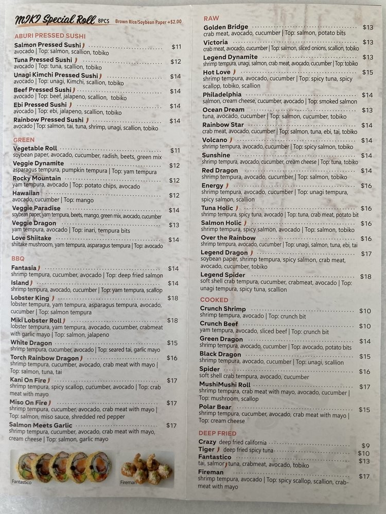 MiKi sushi menus in Unionville, Ontario, Canada