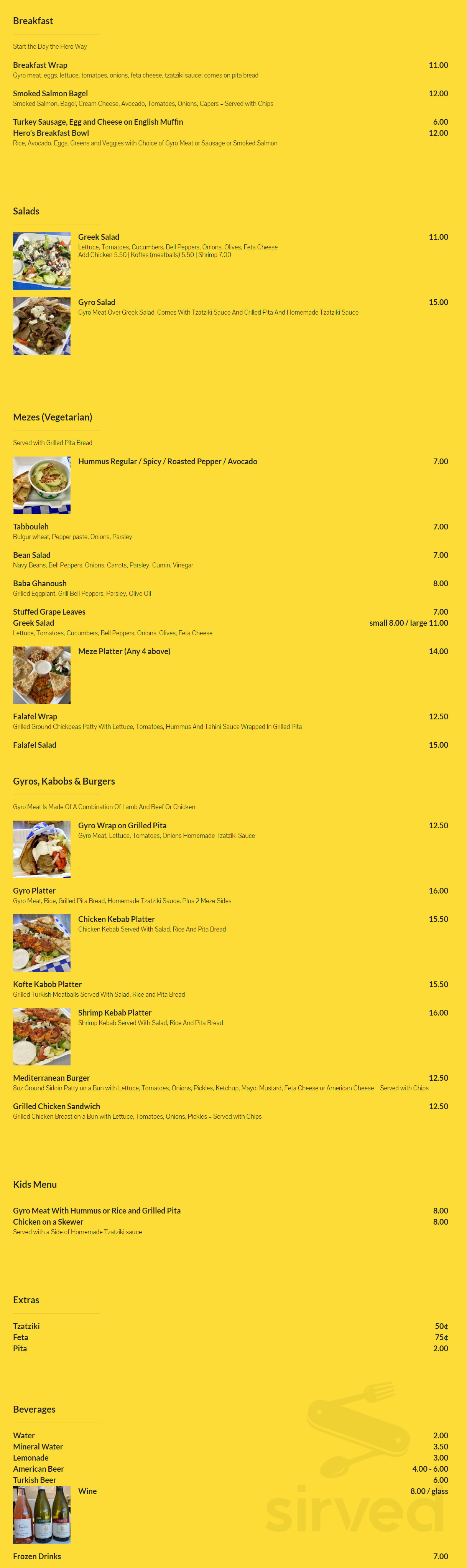 Mr. Gyro Hero menu in Santa Rosa Beach, Florida, USA