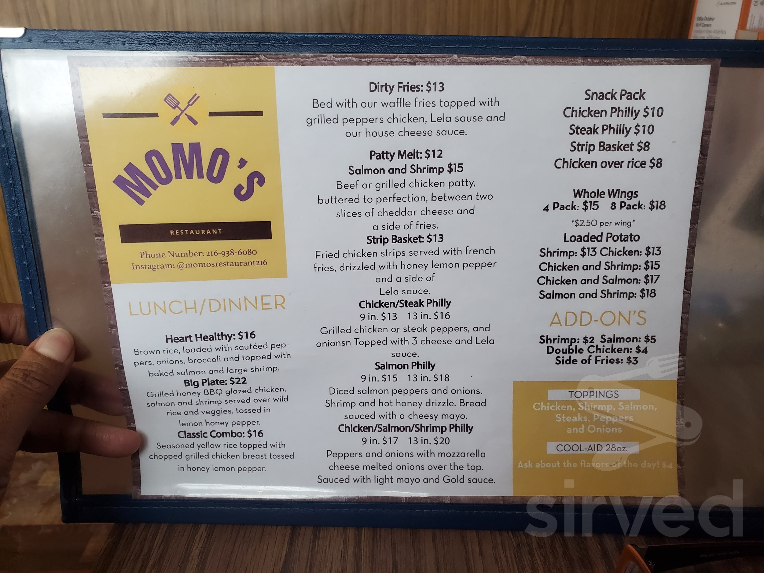 MoMo's Restaurant and Social Lounge menu in Cleveland, Ohio, USA