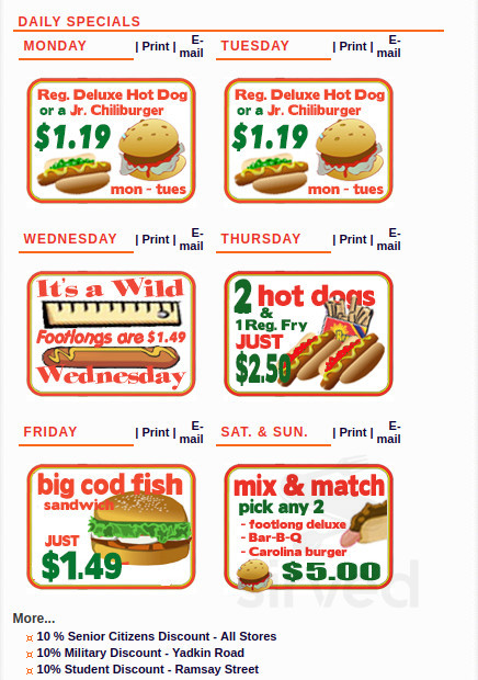 Wiener Works menu in Fayetteville, North Carolina, USA