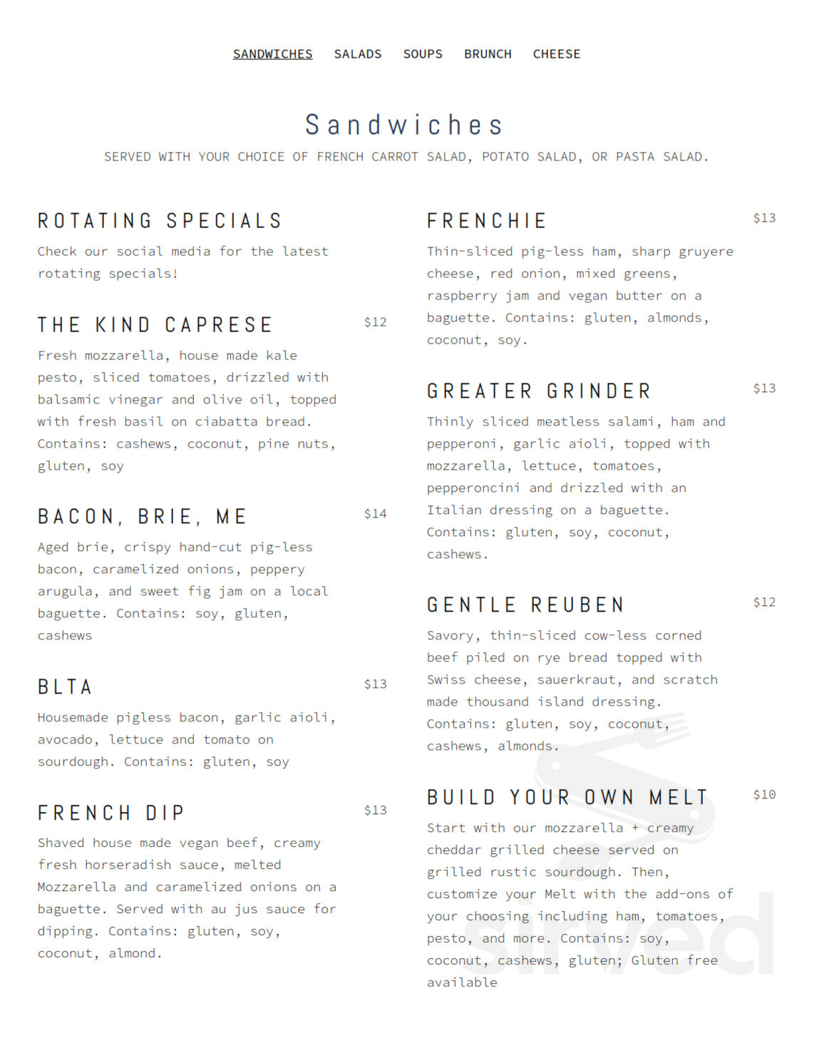 Rebel Cheese menu in Austin, Texas, USA