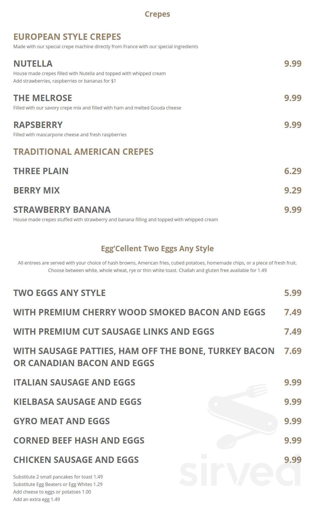 Melrose menu in Oak Creek, Wisconsin, USA