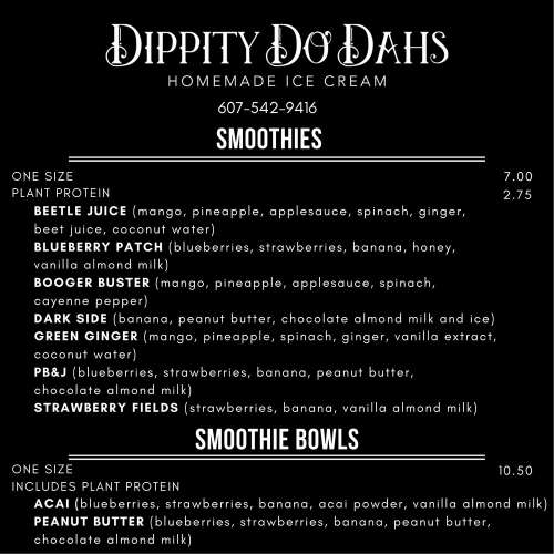 Dippity Do Dahs Homemade Ice Cream menu in Corning, New York, USA
