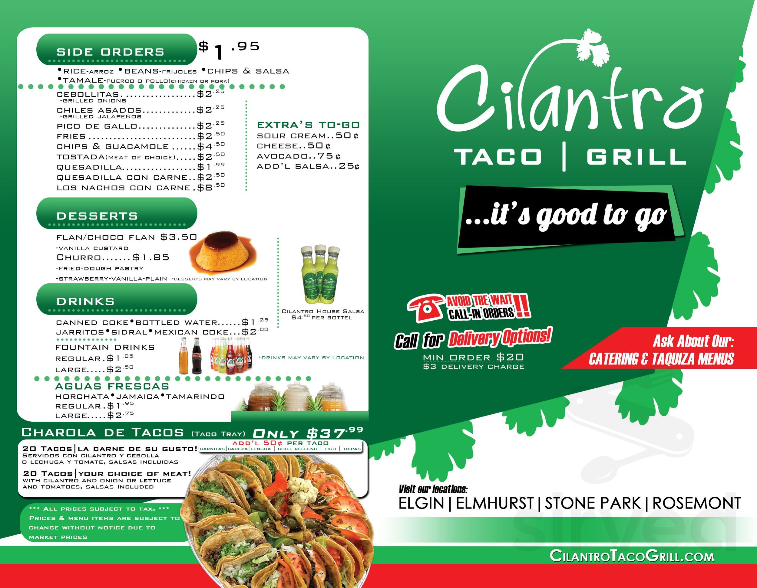 Menu - Rosemont IL's Cilantro Taco Grill - Rosemont | Sirved