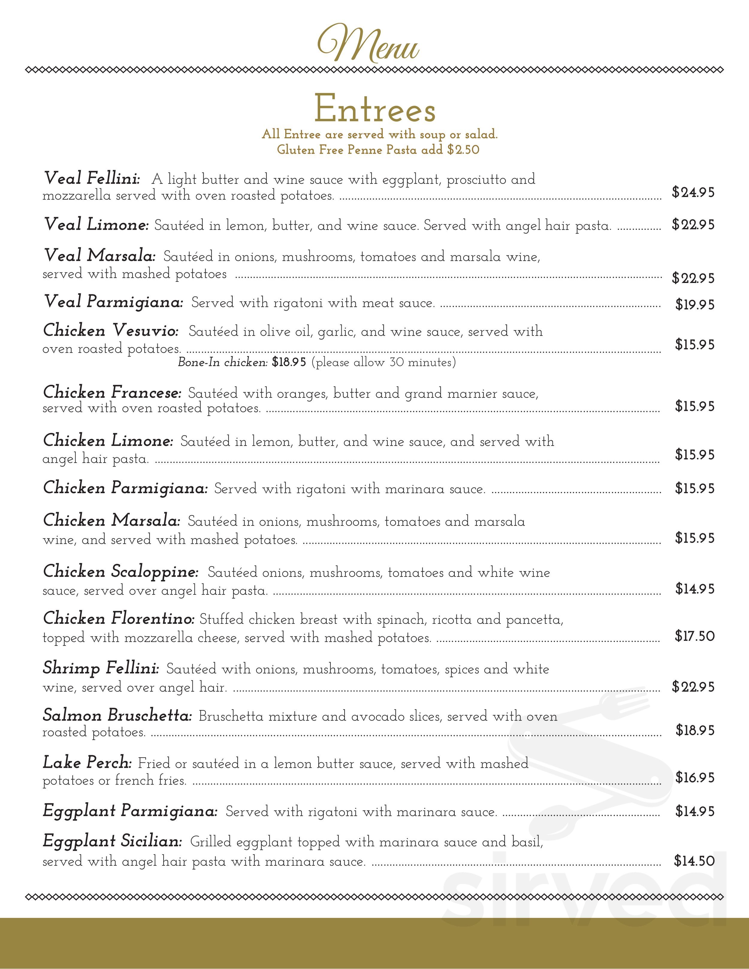 Fellini Restaurant & Pizzeria menu in Mt Prospect, Illinois, USA