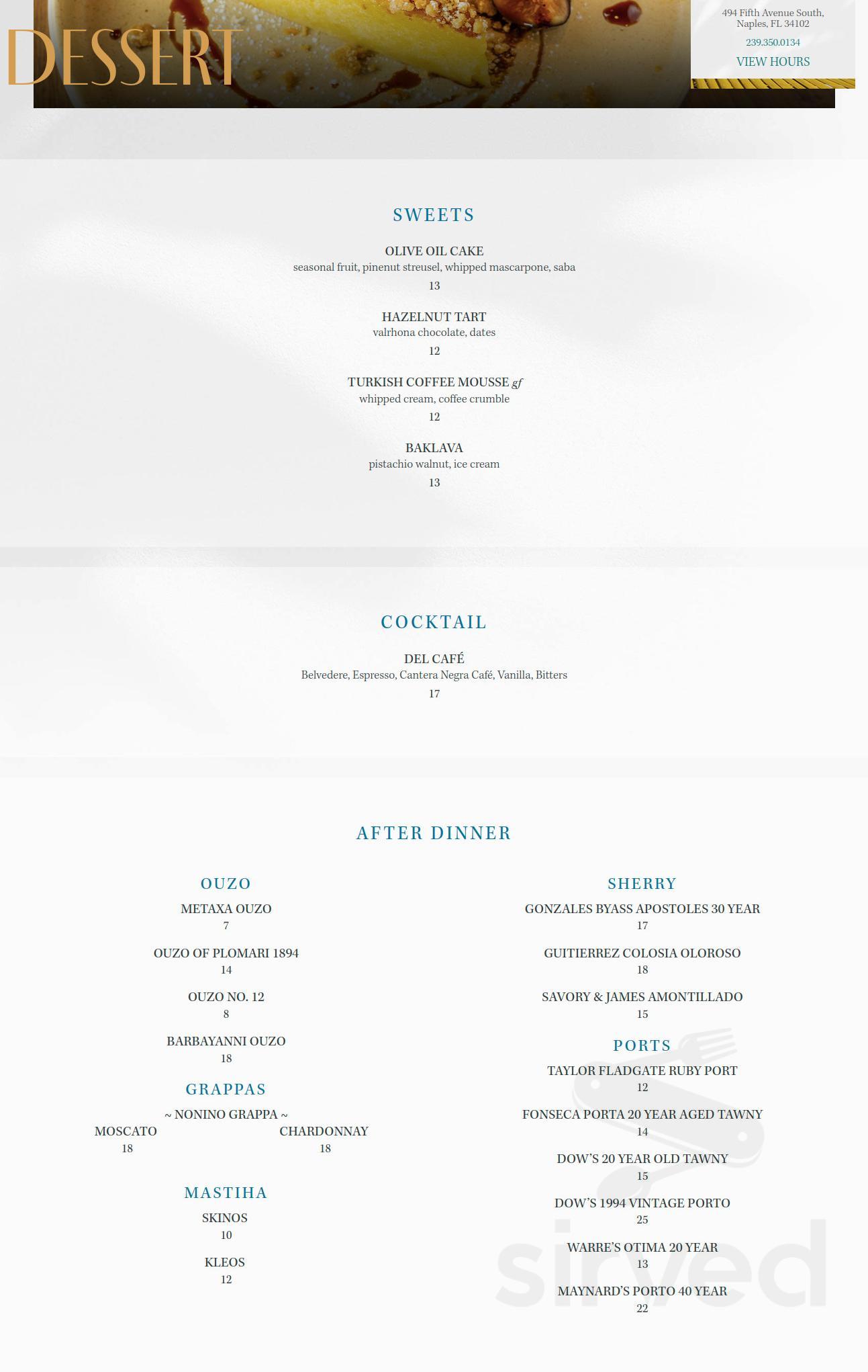 Del Mar Naples menu in Naples, Florida, USA