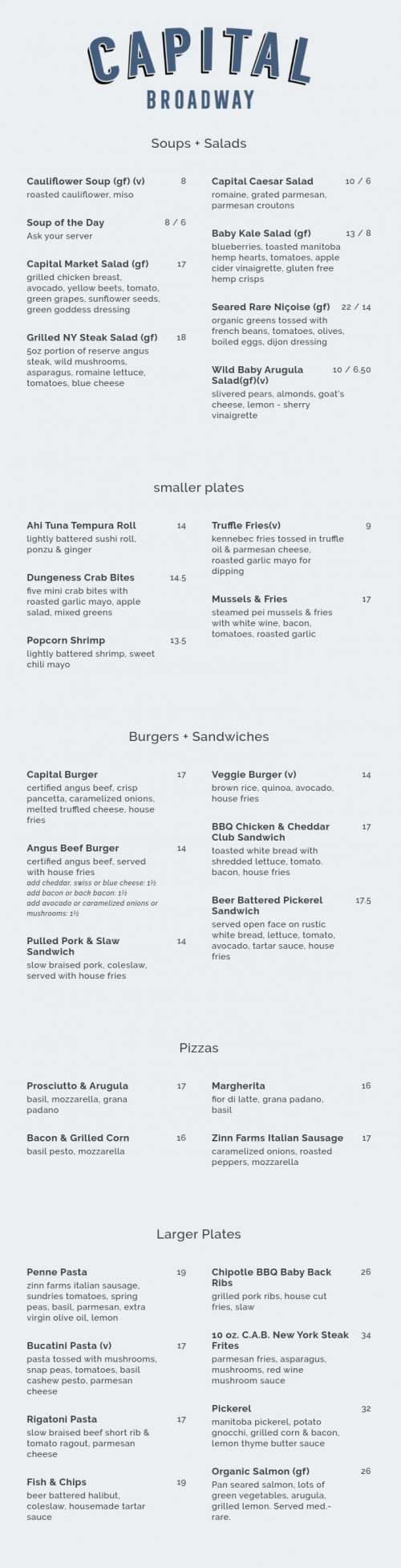 Capital Grill & Bar menu in Winnipeg, Manitoba, Canada