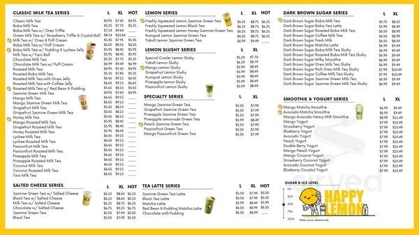 Happy Lemon Winnipeg Polo Park menus in Winnipeg, Manitoba, Canada