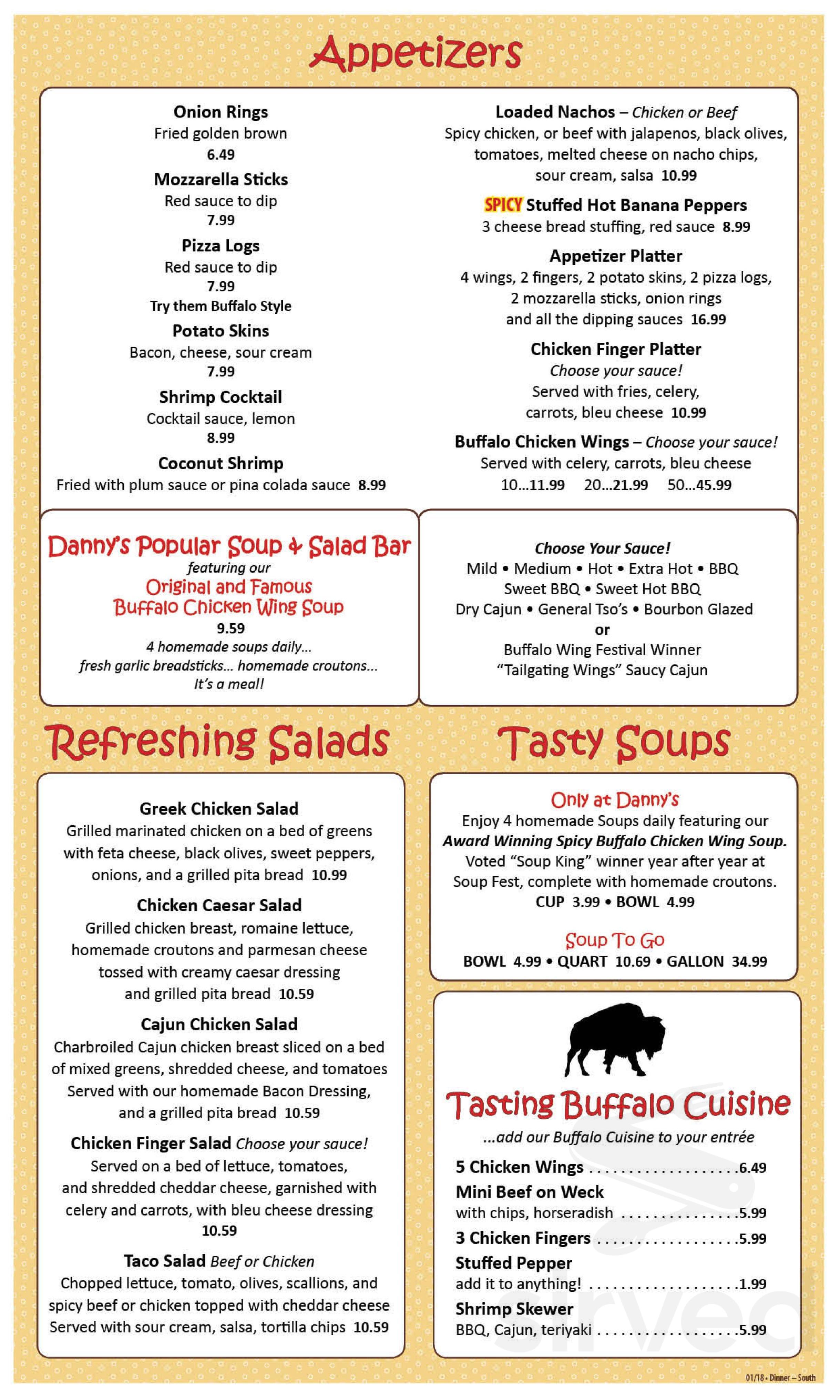 Danny's South menu in Orchard Park, New York, USA
