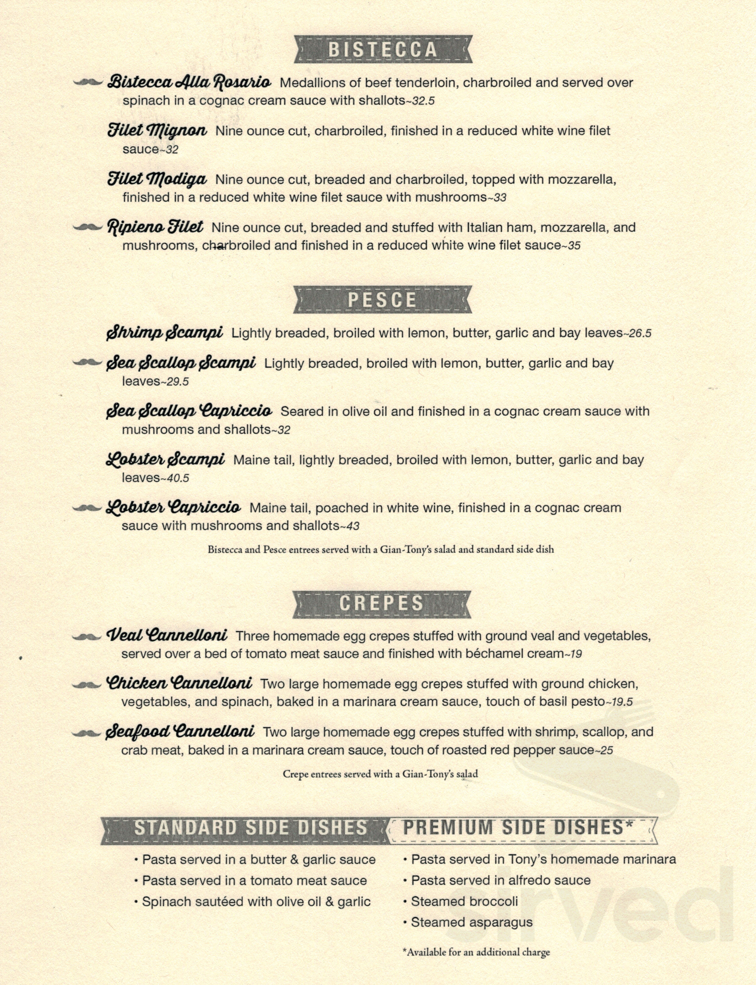 Gian-Tony's Ristorante menus in St. Louis, Missouri, United States