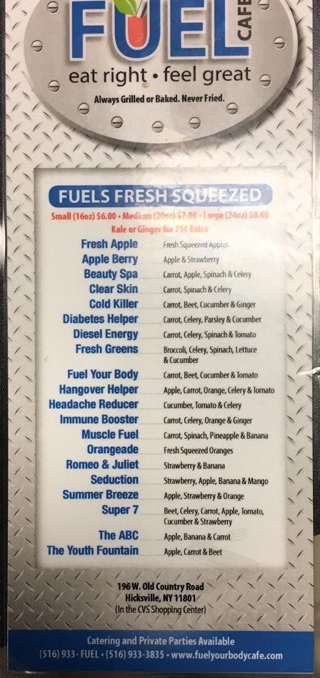 Menu for Fuel Cafe in Hicksville, NY | Sirved