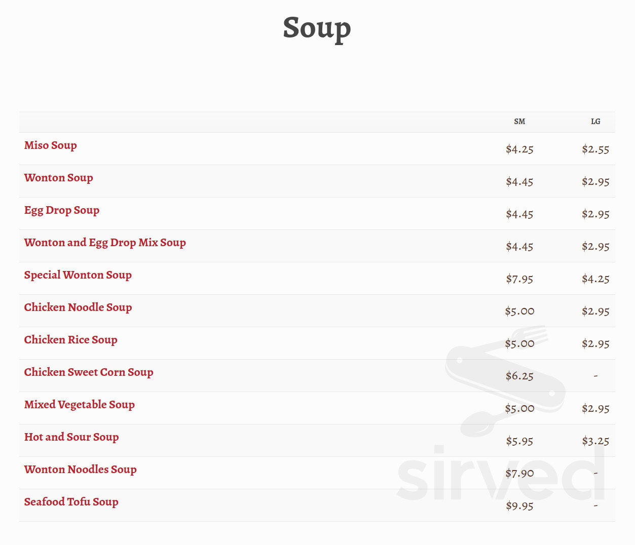 Menu - Weston FL's New Asia Restaurant | Sirved