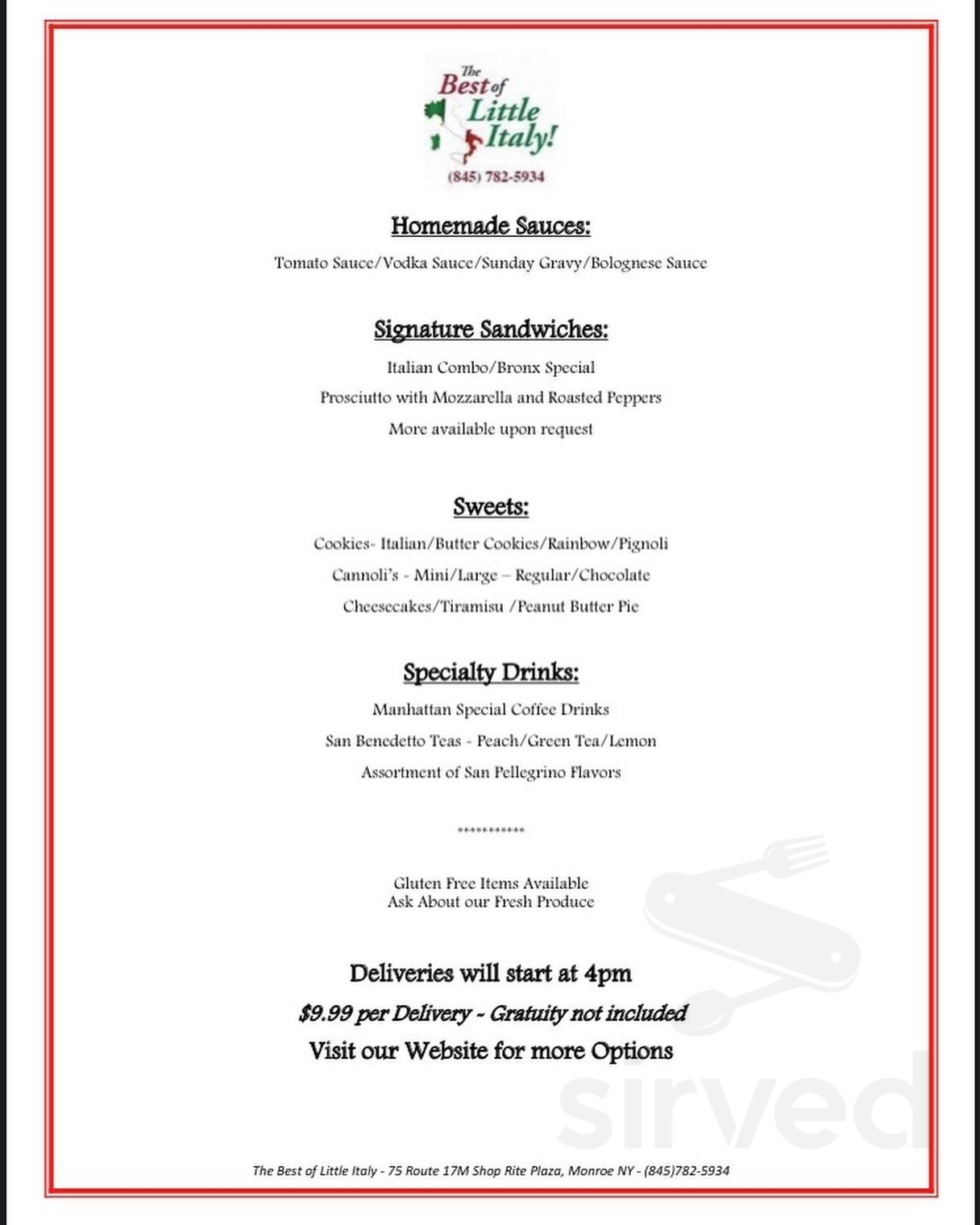Best of Little Italy menus in Monroe, New York, United States