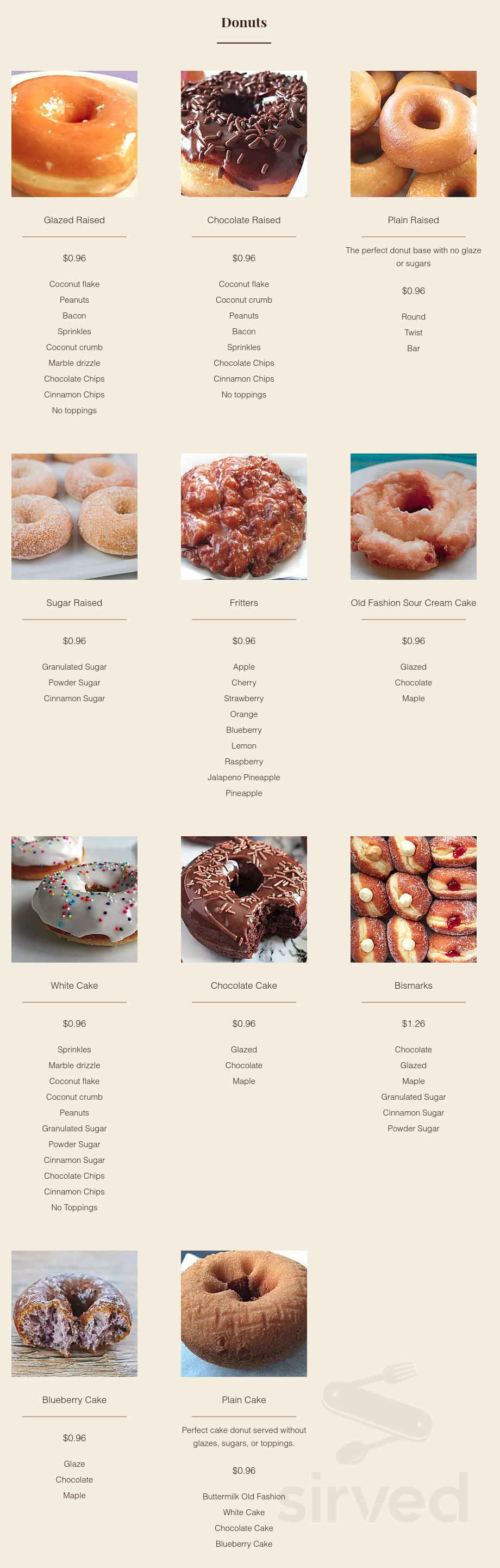 Menu - Tooele UT's Nigh-Time Donuts | Sirved