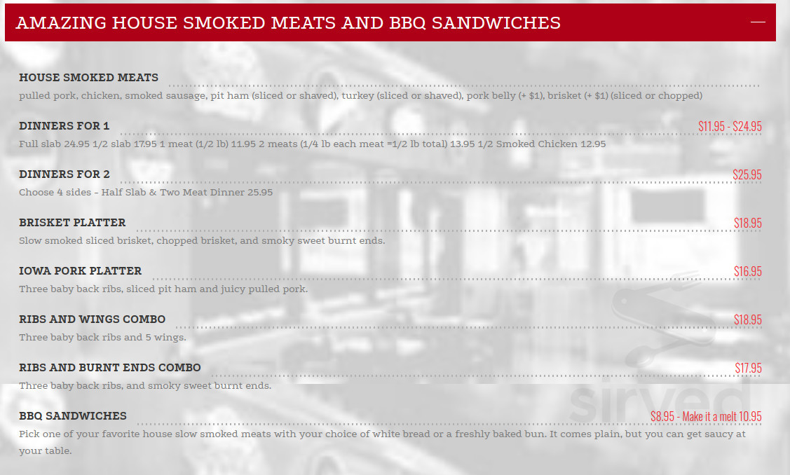 Jethro’s BBQ n’ LakeHouse menus in Ankeny, Iowa, United States