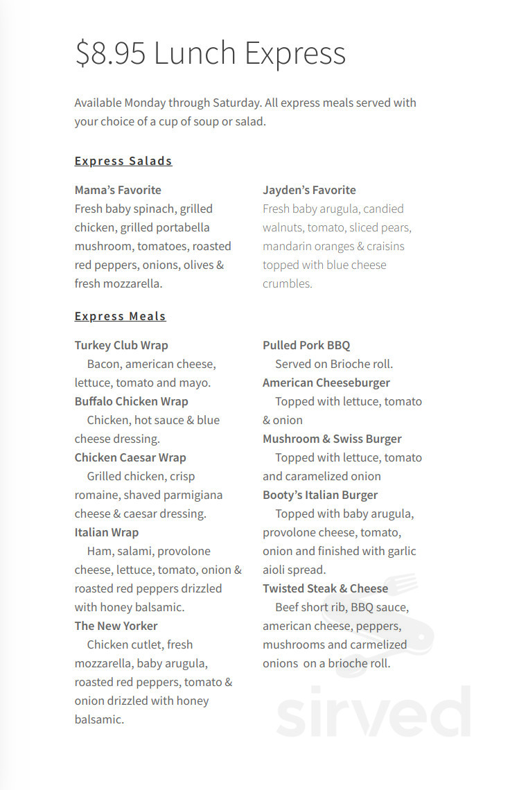 booty's place menus in Hazleton, Pennsylvania, United States