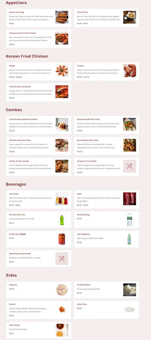 FIYA Chicken menu in Boston, Massachusetts, USA