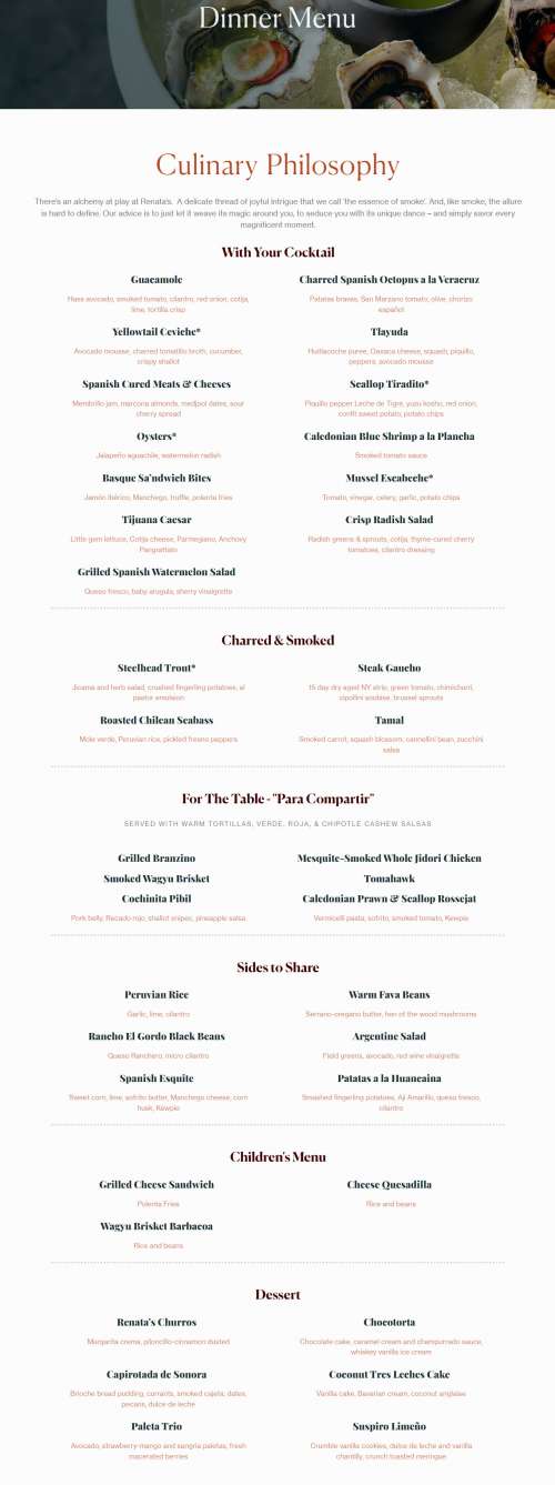 Renata's Hearth menu in Phoenix, Arizona, USA