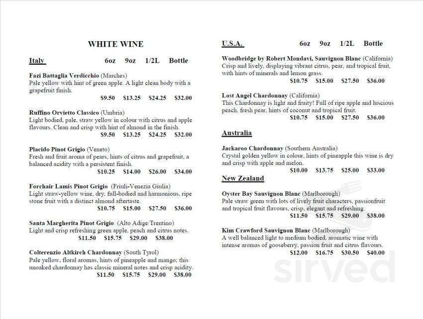 Mr. B's Osteria menus in Ottawa, Ontario, Canada