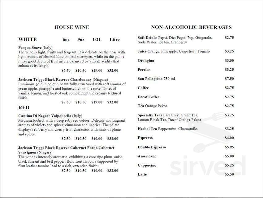 Mr. B's Osteria menu in Ottawa, Ontario, Canada