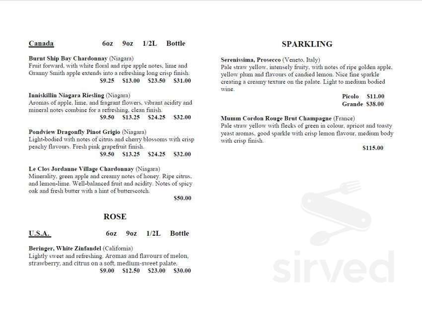 Mr. B's Osteria menu in Ottawa, Ontario, Canada