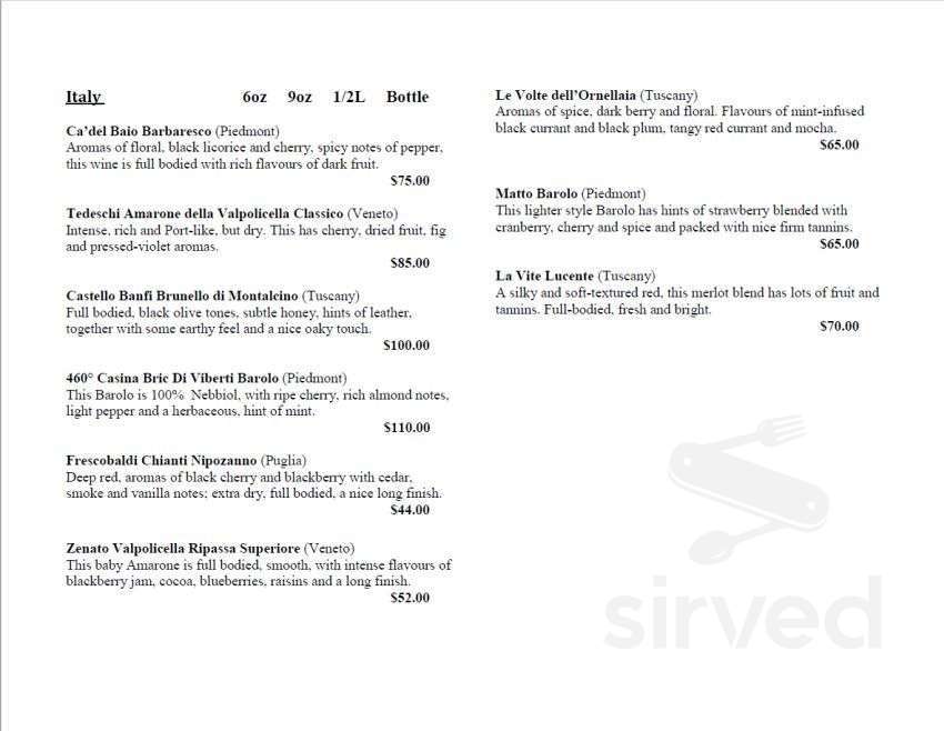 Mr. B's Osteria menus in Ottawa, Ontario, Canada