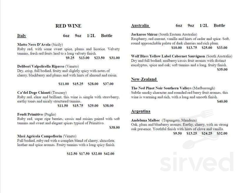 Mr. B's Osteria menus in Ottawa, Ontario, Canada