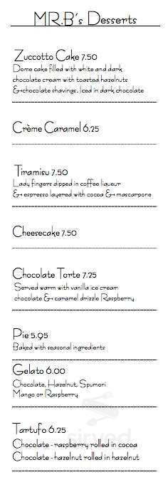 Mr. B's Osteria menu in Ottawa, Ontario, Canada