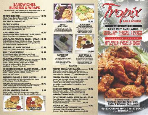 Tropix Bar & Lounge menu in Queens, New York, USA