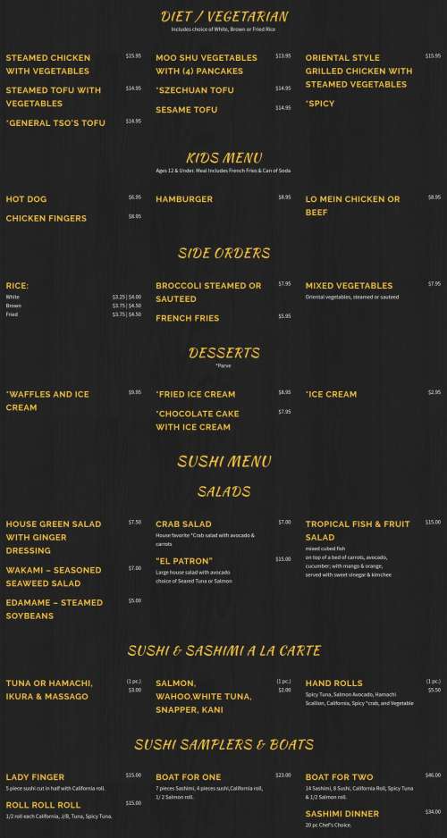 Chai Wok menu in North Miami Beach, Florida, USA