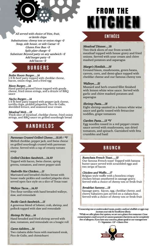 The Boiler Room menu in Fargo, North Dakota, USA