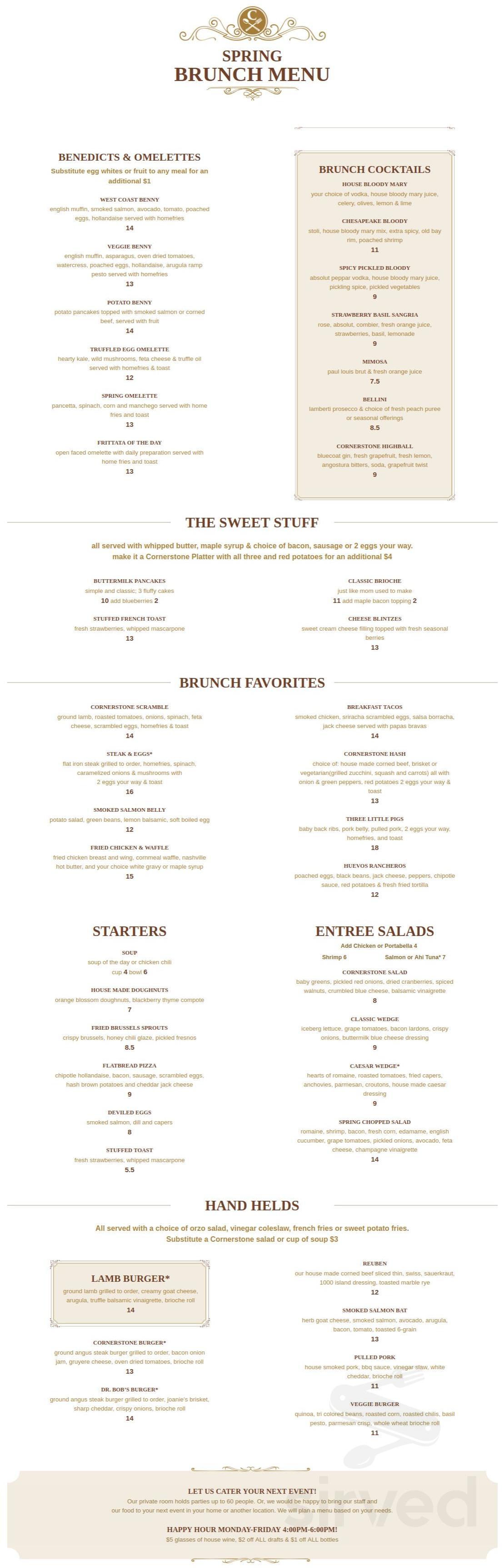 Cornerstone Restaurant & Bar menu in Aspinwall, Pennsylvania, USA