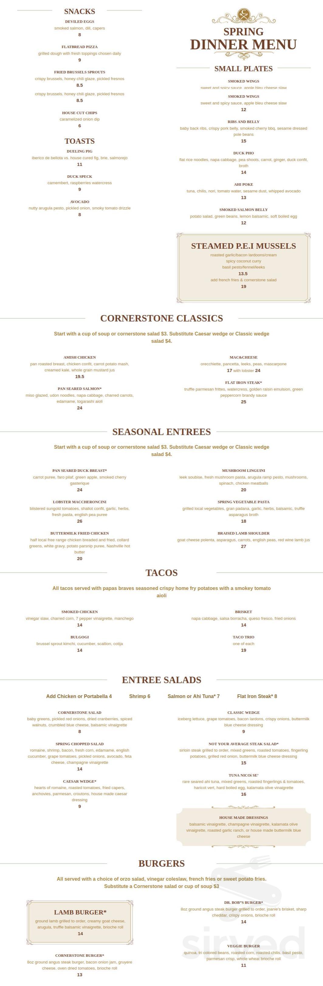 Cornerstone Restaurant & Bar menu in Aspinwall, Pennsylvania, USA