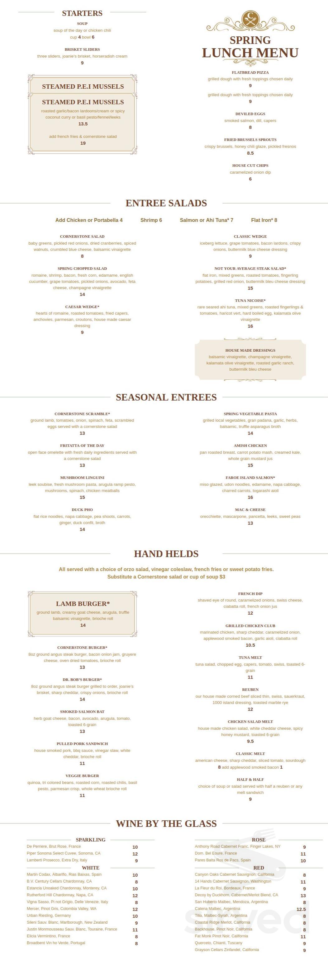 Cornerstone Restaurant & Bar menu in Aspinwall, Pennsylvania, USA