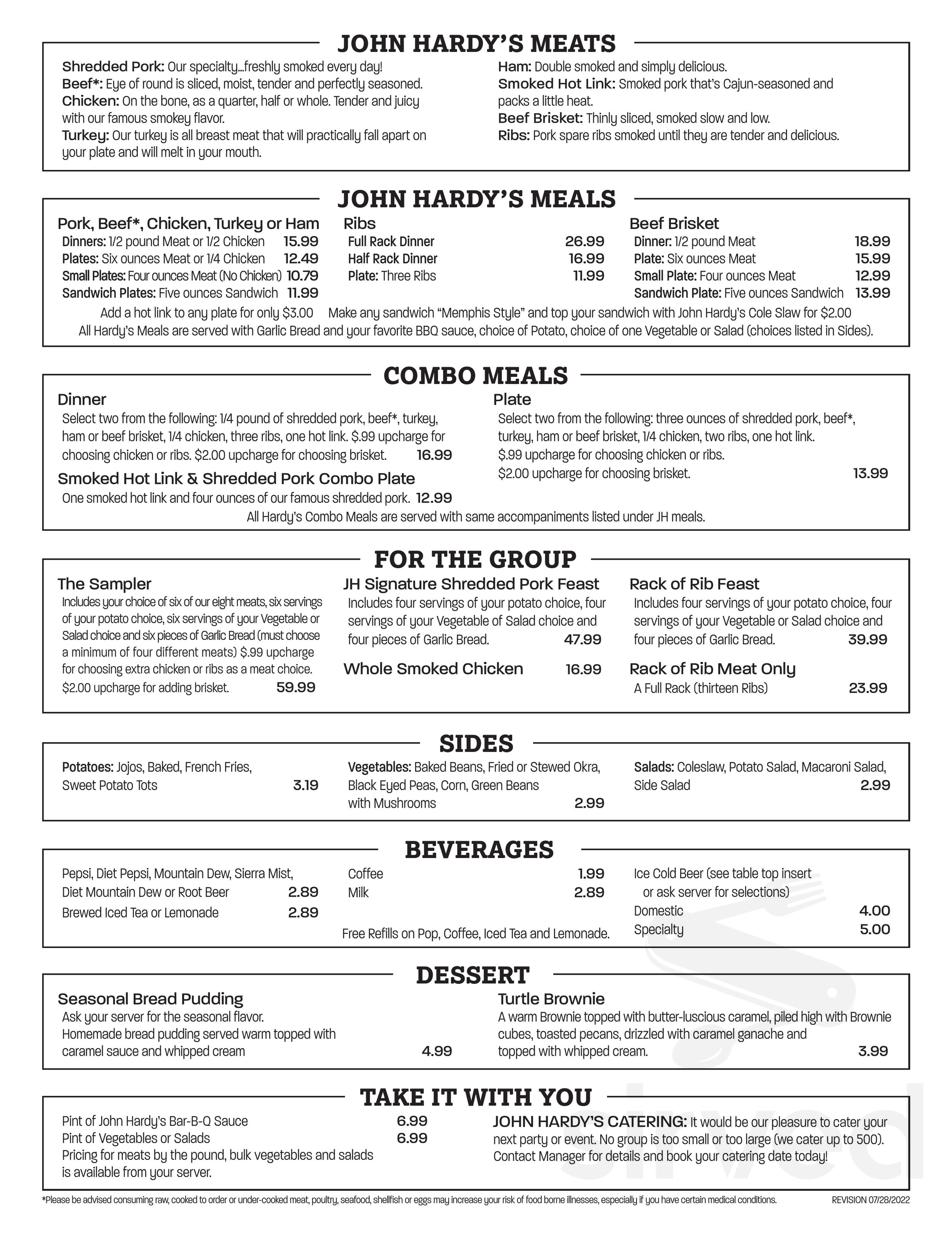 Menu - Rochester MN's John Hardy's BBQ | Sirved
