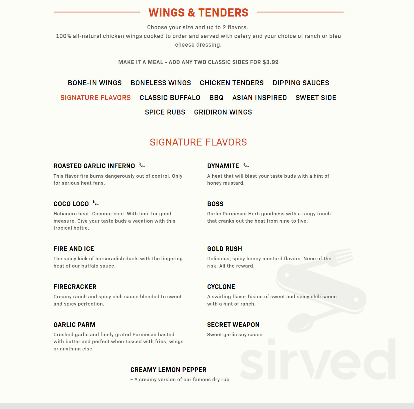 Hurricane Grill & Wings menus in Newburgh, New York, United States