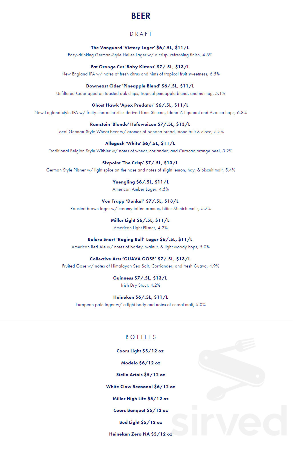 The Vanguard menu in Harrison, New Jersey, USA