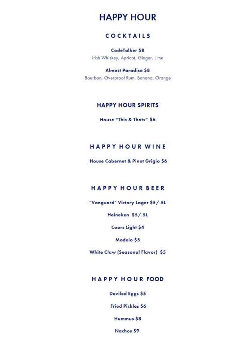 The Vanguard menu in Harrison, New Jersey, USA