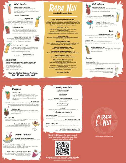 Rapa Nui Tiki Bar menu in Bend, Oregon, USA