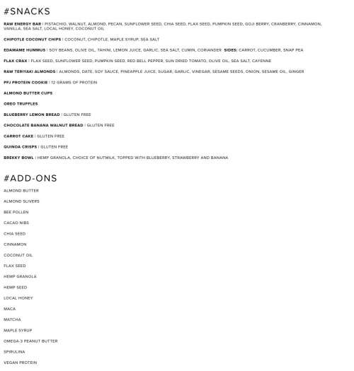 Pressed For Juice menu in Las Vegas, Nevada, USA